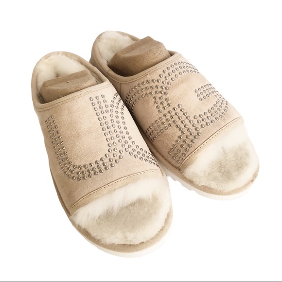 UGG | Shoes | Ugg Sheepskin Cream Studded Suede Slippers | Poshmark